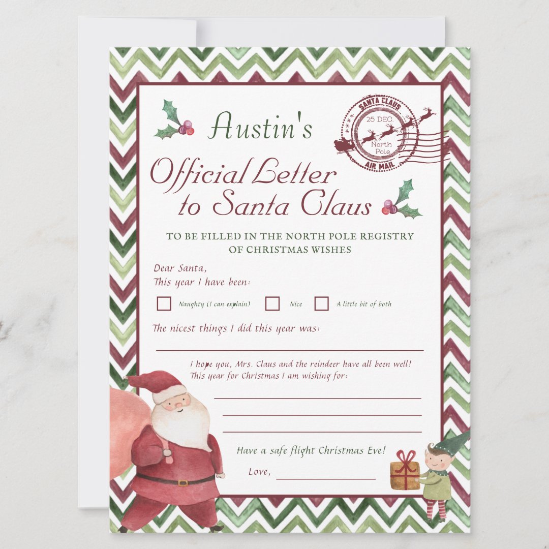 Dear Santa | Kids Personalized Letter to Santa | Zazzle