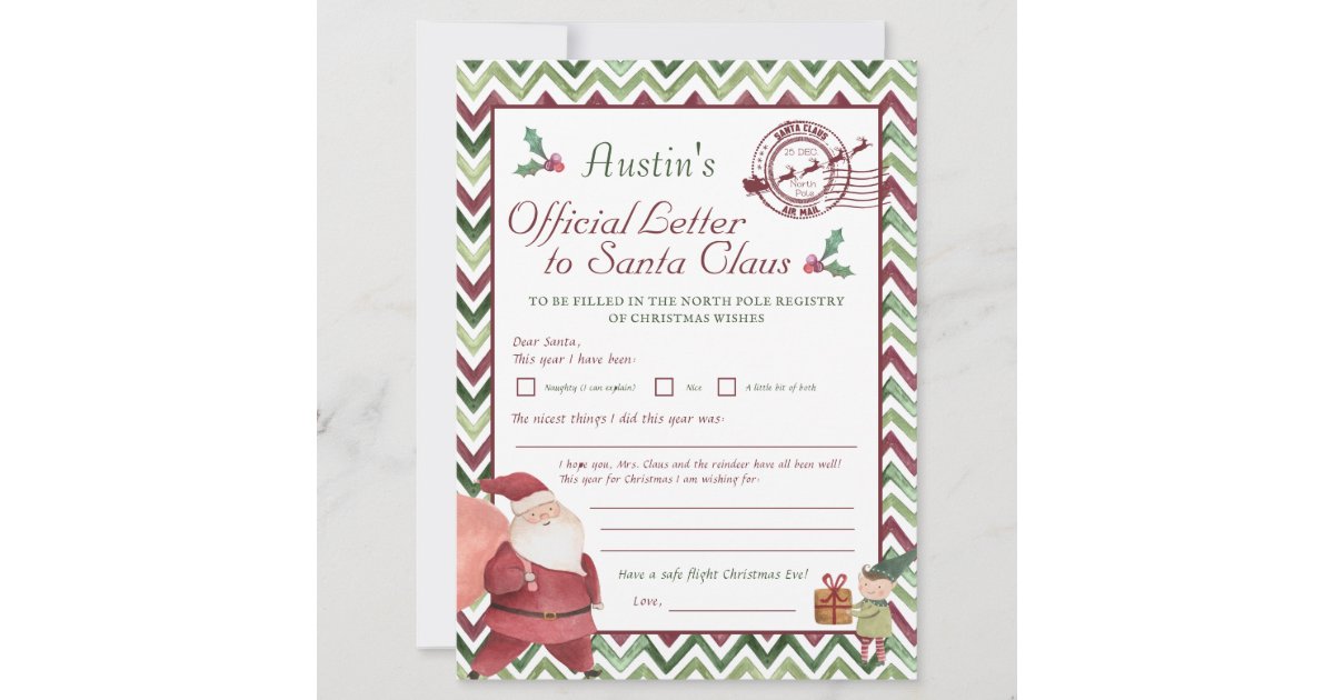 Dear Santa | Kids Personalized Letter to Santa | Zazzle