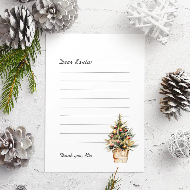 Dear Santa Letter Merry Christmas Tree Holiday Card | Zazzle