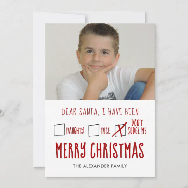 Dear Santa Naughty Nice Holiday Photo Card | Zazzle