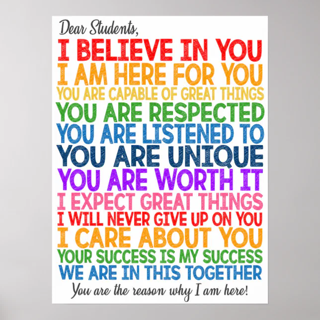 Dear Students Classroom Poster | Zazzle