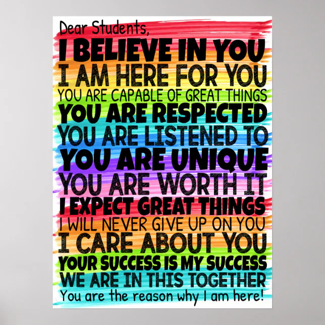 Dear Students Watercolor Classroom Poster | Zazzle