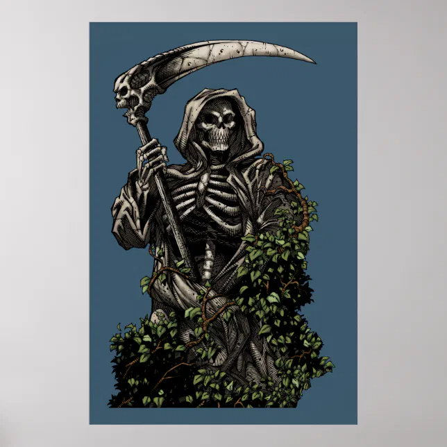 Death - Evil Skeleton Grim Reaper with Scythe Poster | Zazzle
