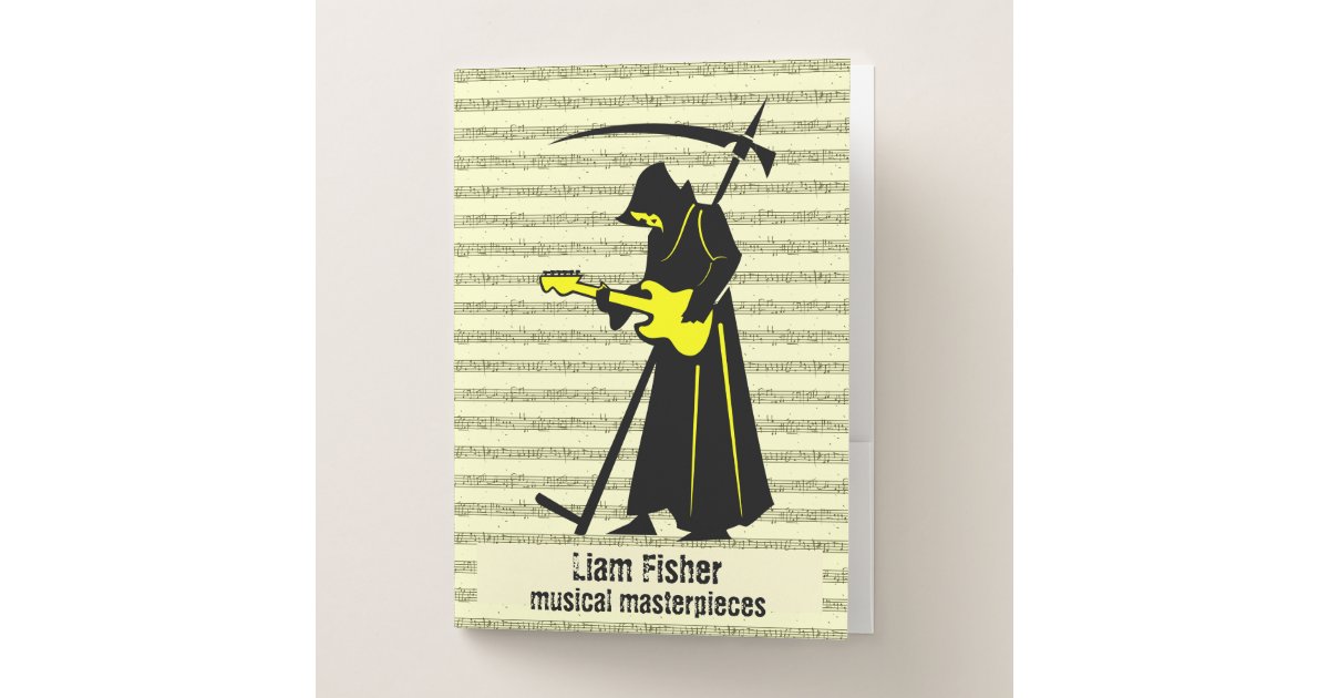 Death Metal Guitar Grim Reaper Musical Staff Pocket Folder | Zazzle