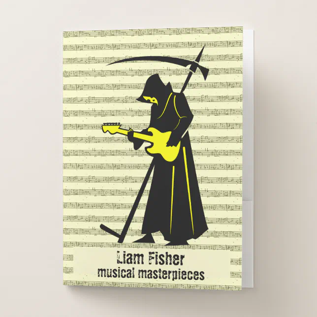 Death Metal Guitar Grim Reaper Musical Staff Pocket Folder | Zazzle
