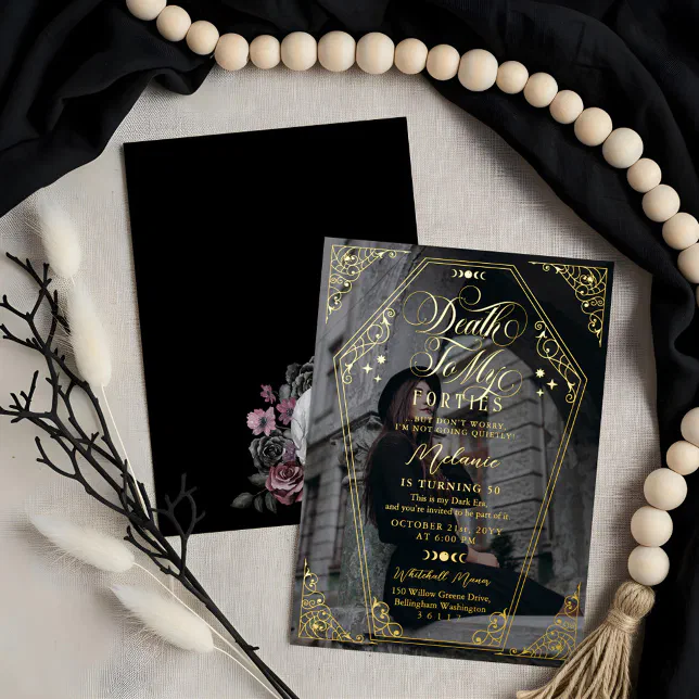 Death to My Forties Gothic Coffin Birthday Party Foil Invitation | Zazzle