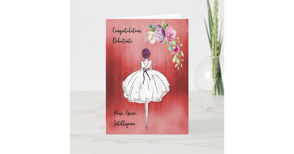 Debutante Congratulations in Red Girl & Flowers Card | Zazzle
