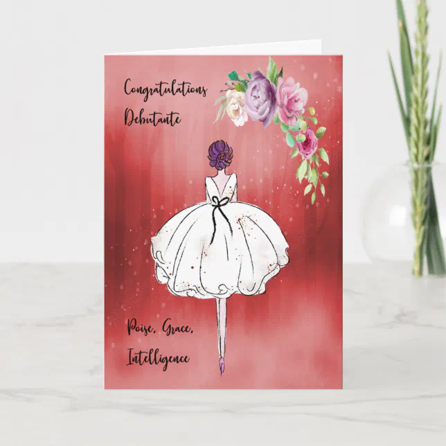 Debutante Congratulations in Red Girl & Flowers Card | Zazzle