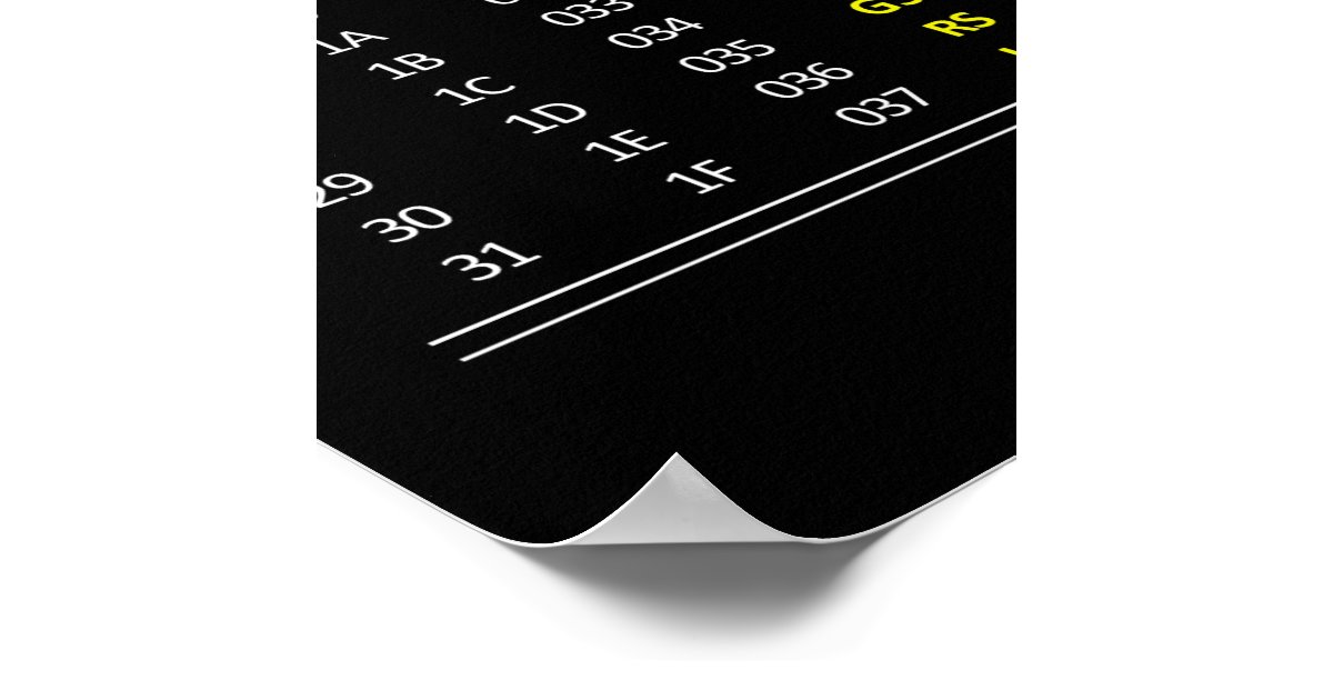 DEC / HEX / OCT / ASCII Table Poster | Zazzle