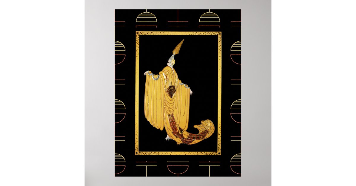 Decadent Deco Style Lady Poster - Gold/Yellow | Zazzle