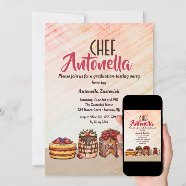 Decadent Desserts Chef Graduation Party Invitation | Zazzle