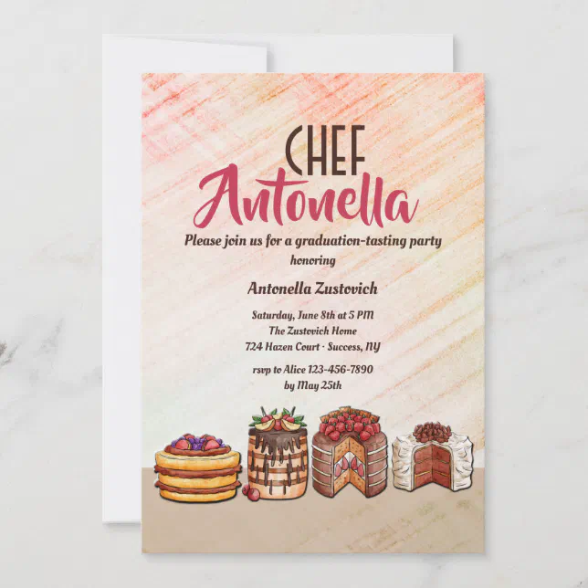 Decadent Desserts Chef Graduation Party Invitation | Zazzle