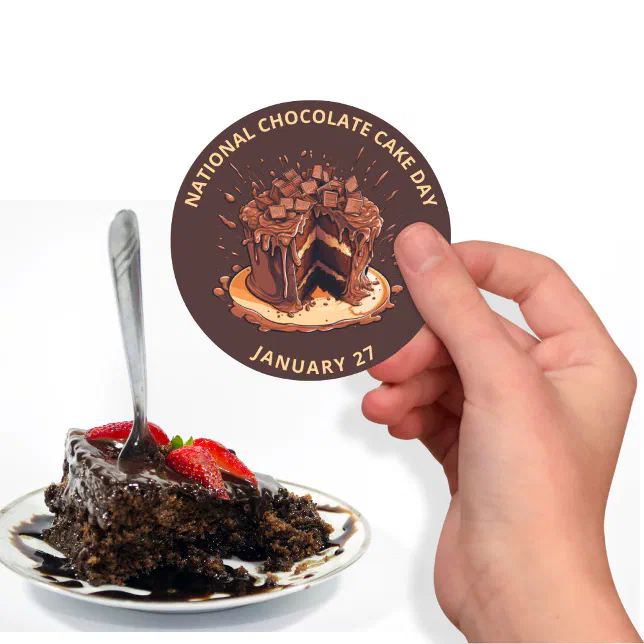 Decadent National Chocolate Cake Day Classic Round Sticker | Zazzle