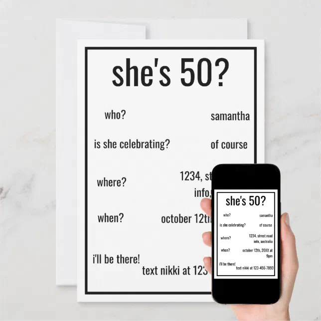 Decades Funny Simple Birthday Minimalist Custom Invitation | Zazzle