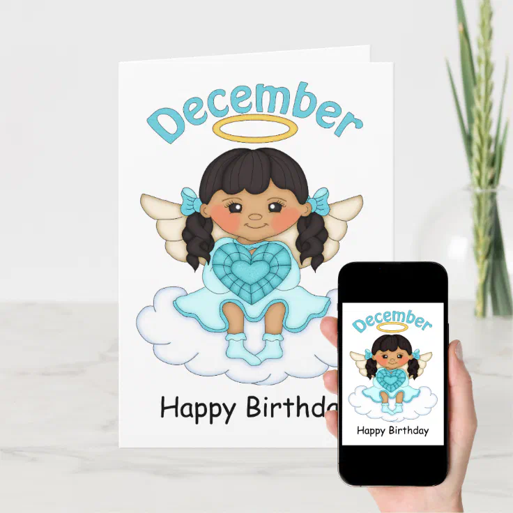 December Birthstone Angel Black Birthday Card | Zazzle
