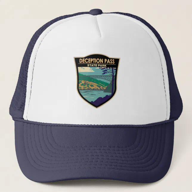 Deception Pass State Park Bridge Washington Badge Trucker Hat | Zazzle