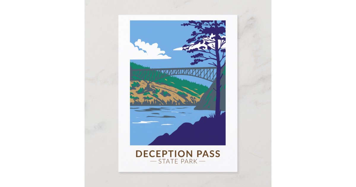 Deception Pass State Park Bridge Washington Retro Postcard | Zazzle