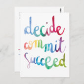 Decide Commit Succeed Colorful Motivational Postcard | Zazzle