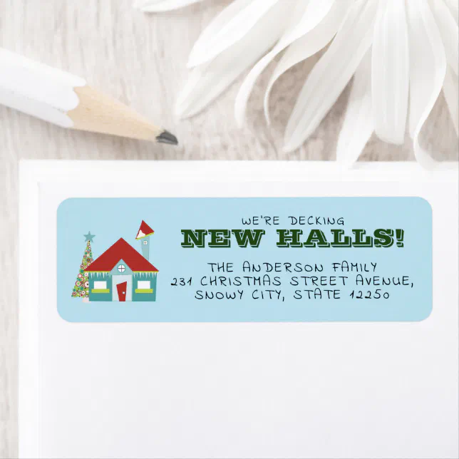 Decking New Halls Christmas House Holiday Moving Label | Zazzle