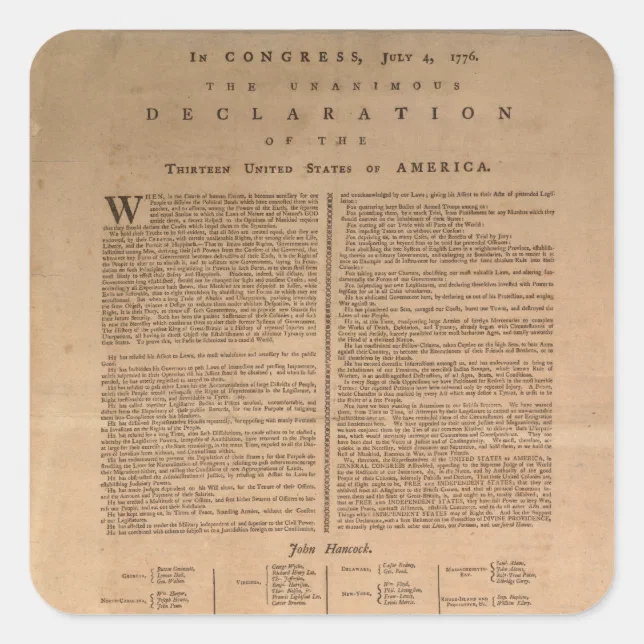 Declaration of Independence Stickers | Zazzle