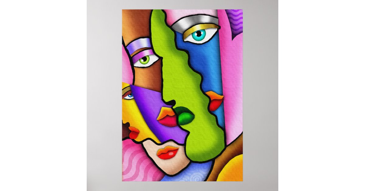 Deco Abstract Beautiful Faces Poster | Zazzle