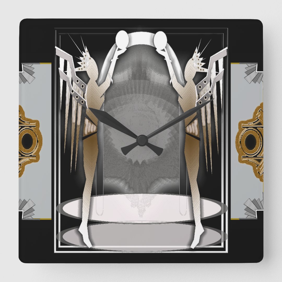 deco angels square wall clock | Zazzle