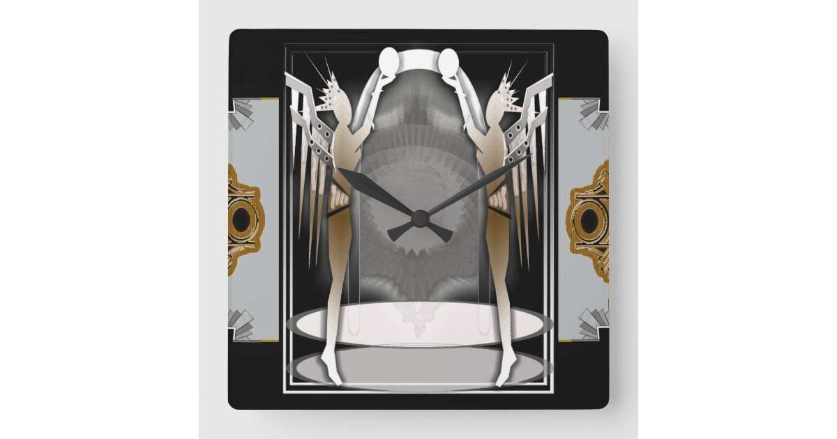 deco angels square wall clock | Zazzle