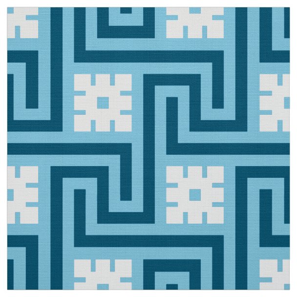 Dark Blue Greek Key Pattern Fabric | Zazzle