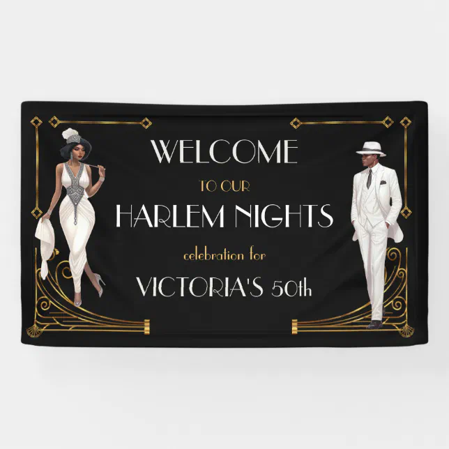 Deco Harlem Nights Flapper and Gentleman Welcome Banner | Zazzle