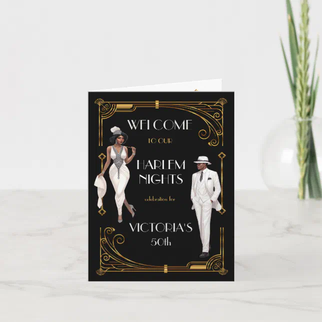 Deco Harlem Nights Flapper and Gentleman Welcome Thank You Card | Zazzle