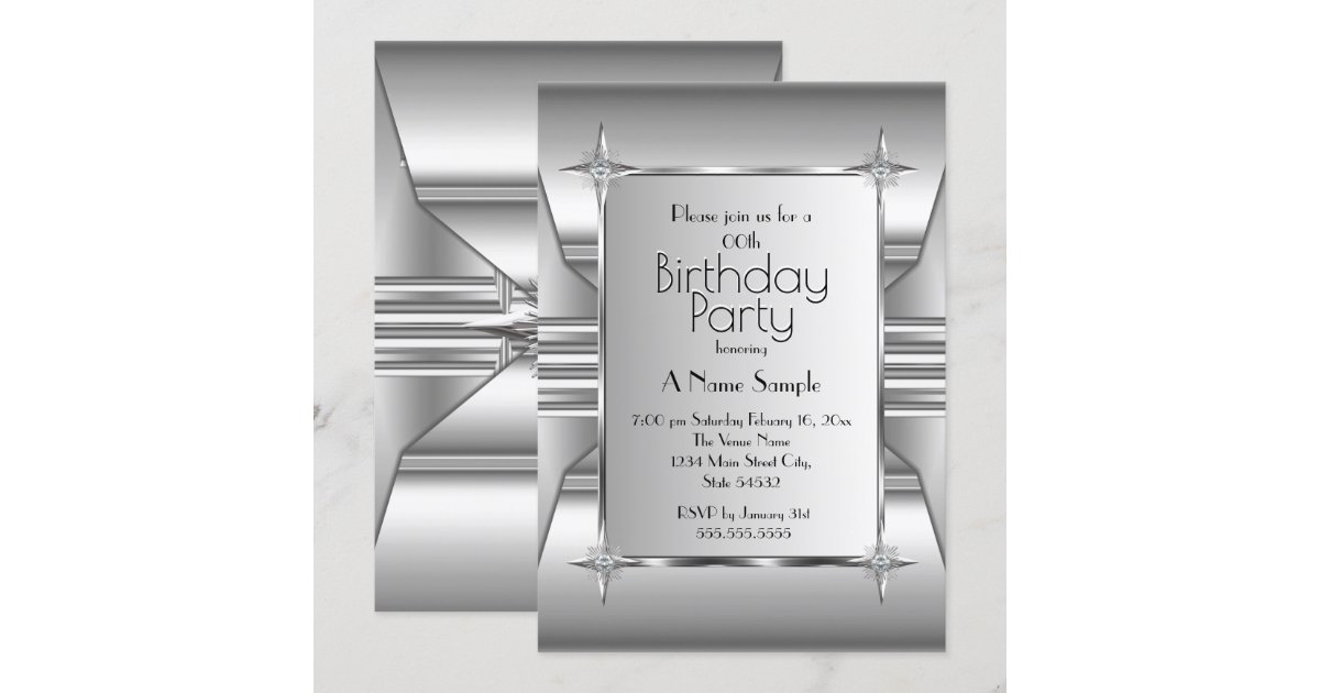Deco Silver Chrome Metal image Birthday Party Invitation | Zazzle