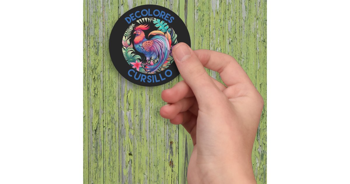 DeColores Cursillo Colorful Floral Rooster Black Classic Round Sticker ...