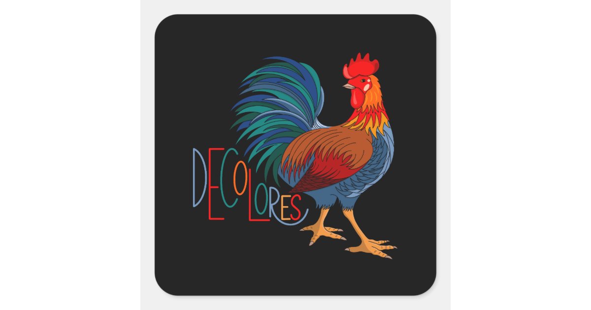 DeColores Cursillo Colorful Rooster Square Sticker | Zazzle