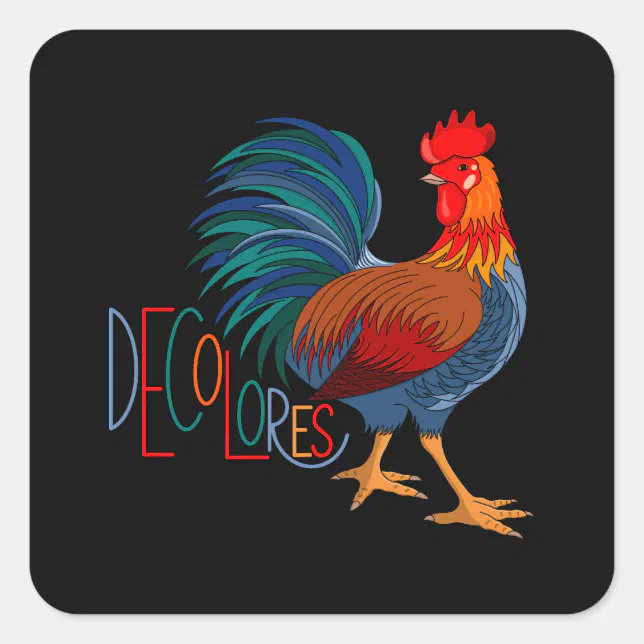DeColores Cursillo Colorful Rooster Square Sticker | Zazzle