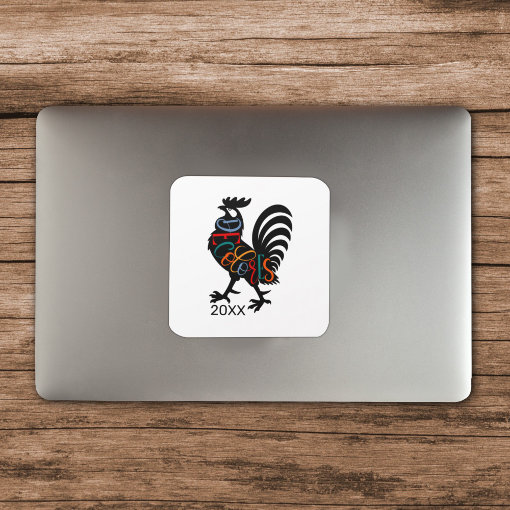 DeColores Cursillo Rooster Black Silhouette Square Sticker | Zazzle