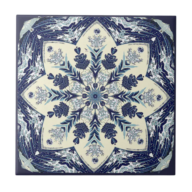 Deconstructed Great Blue Wave Mandala Ceramic Tile | Zazzle