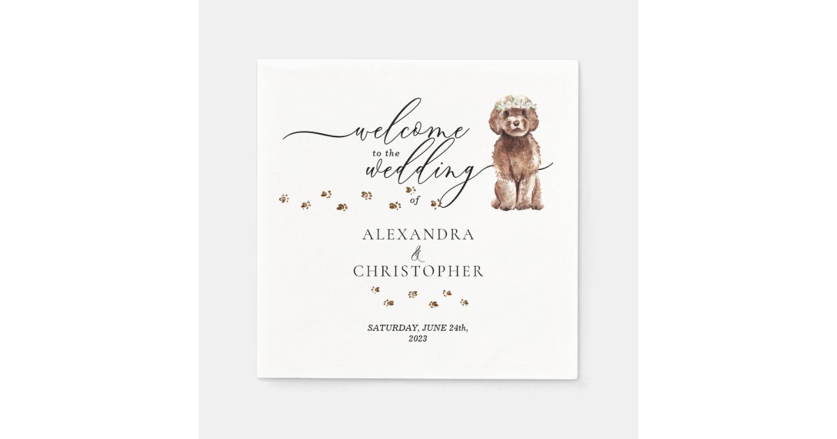 Decor Drink Brown Cavapoo Dog Welcome to wedding Napkins | Zazzle
