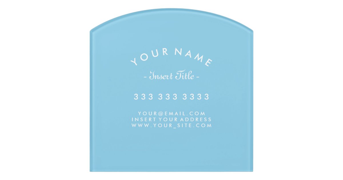 Decor Sky Blue and White Curved Text Business Door Sign | Zazzle