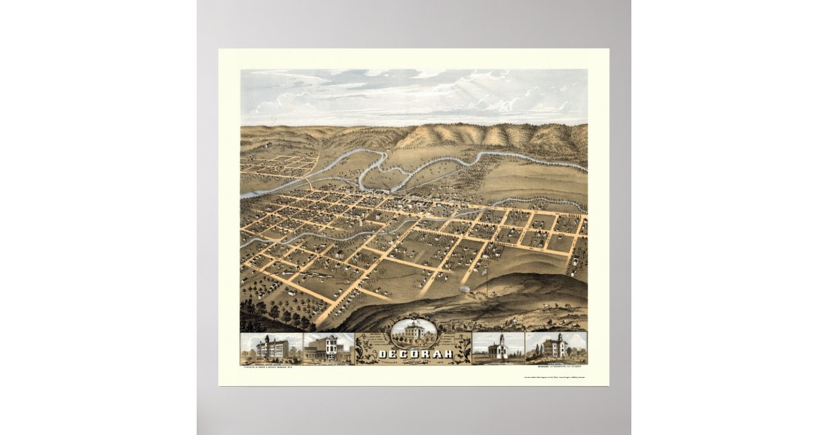 Decorah, Iowa Panoramic Map - 1870 Poster | Zazzle