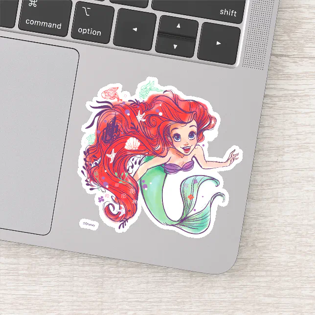 Decorated Hair Princess Ariel Watercolor Sticker | Zazzle