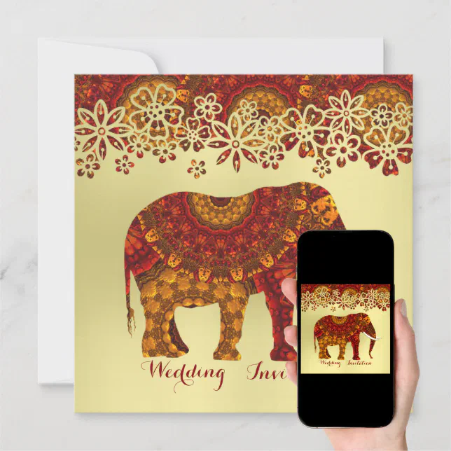 Decorated Indian Ornate Elephant Design Invitation | Zazzle