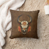 Decorated Native Bull Skull with Feathers Throw Pillow | Zazzle