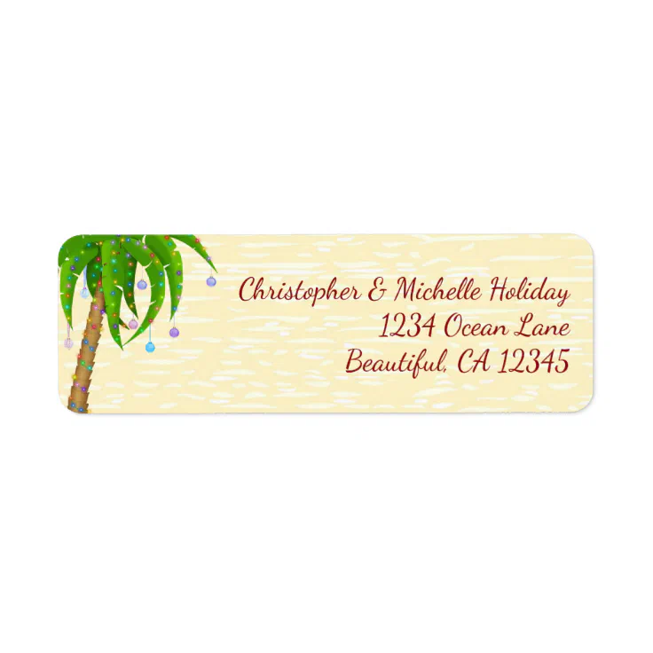 Decorated Palm Tree Christmas Beach Address Label | Zazzle
