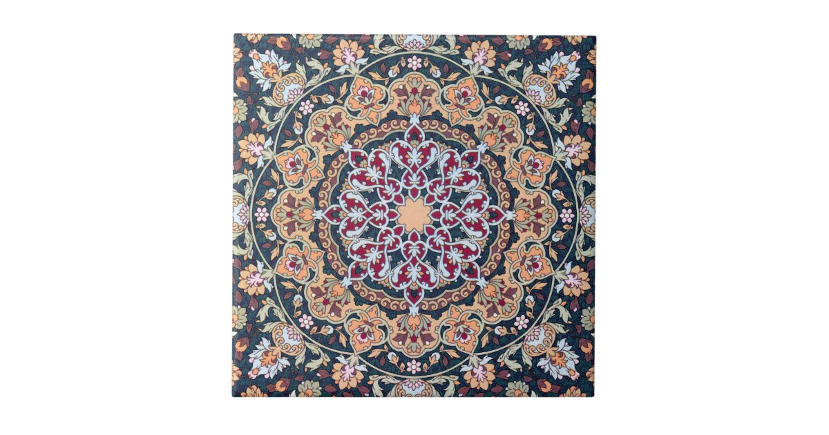 Decorated Tazhib of the Persian art blue Damascus Ceramic Tile | Zazzle