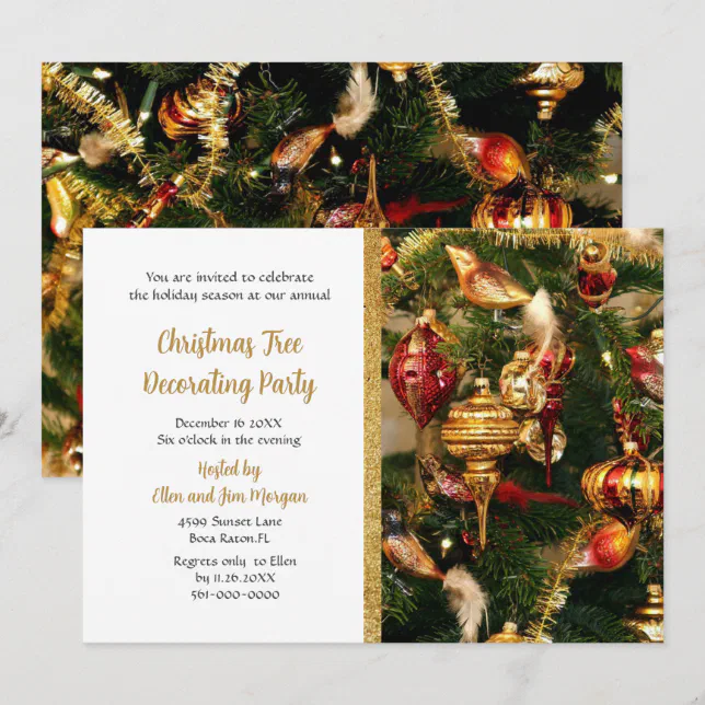 Decorating Christmas Tree Holiday Party Invitation | Zazzle