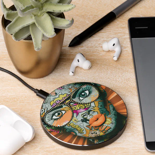 Decorative artistic hand drawn street art Unique Wireless Charger | Zazzle