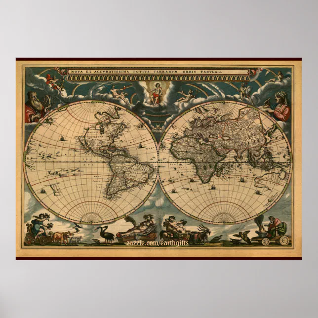 Decorative Arty Old World Map Poster | Zazzle