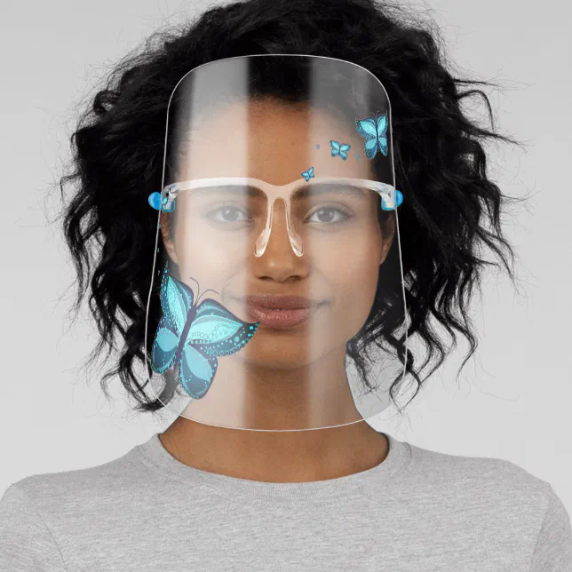 Decorative Blue Butterfly Illustration Face Shield | Zazzle