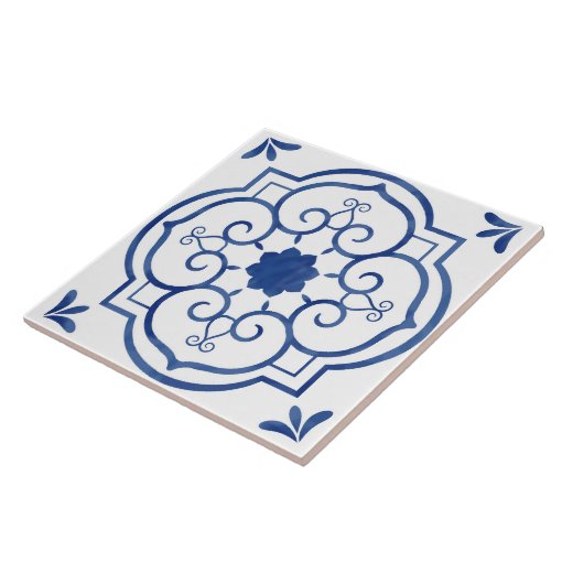 Decorative Blue Floral Pattern Tile | Zazzle