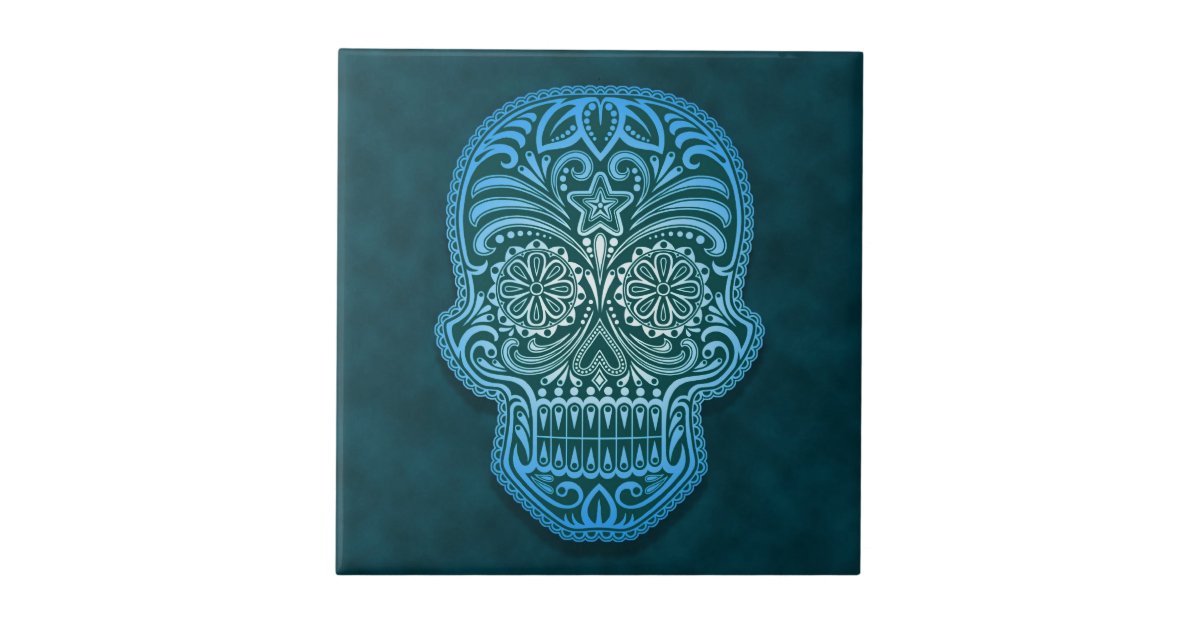 Decorative Blue Sugar Skull Ceramic Tile | Zazzle